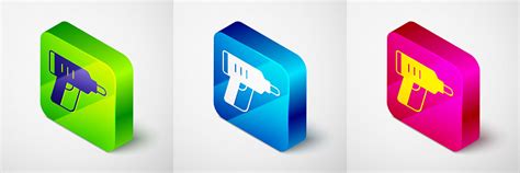 회색 배경에 격리 된 등도 측정 전기 무선 드라이버 아이콘 전기 드릴 기계 수리 도구 정사각형 버튼입니다 벡터 3차원 형태에 대한 스톡 벡터 아트 및 기타 이미지 Istock