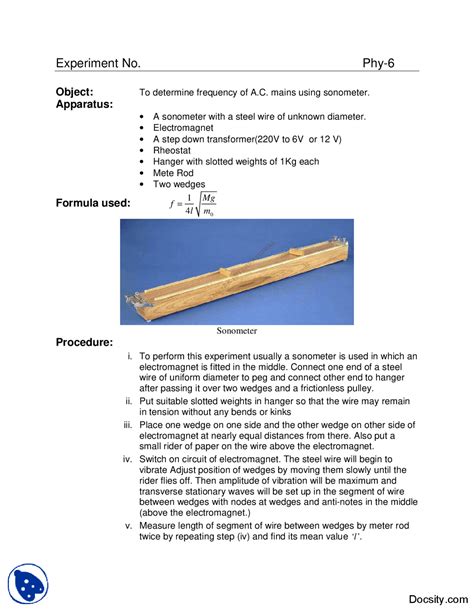 Determine Frequency Of A C Waves Using Sonometer Basic Electrical Engineering Lab Mannual Docsity