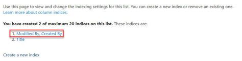Indexed Columns In Sharepoint