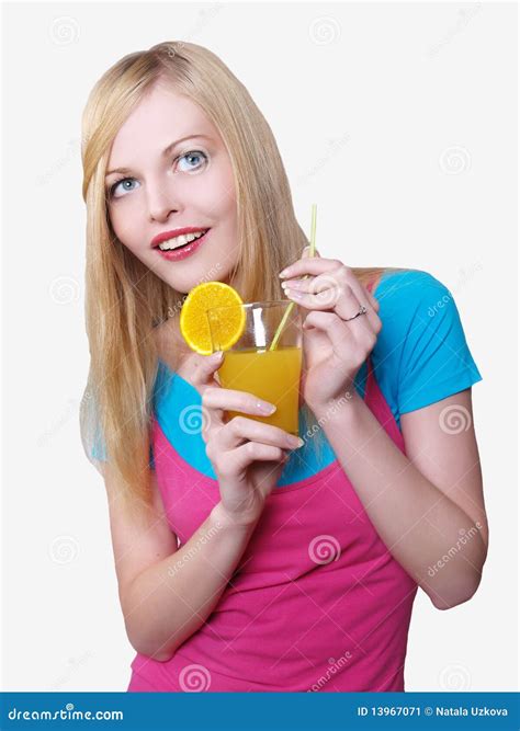 Beautiful Girl Drinking Orange Juice Stock Image Image Of Dieting