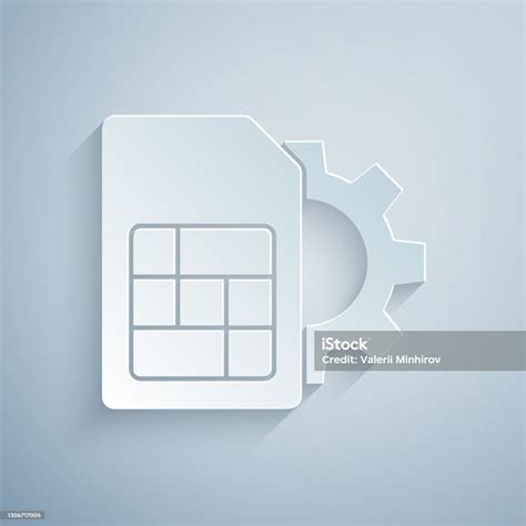 회색 배경에서 격리된 심 카드 설정 아이콘을 용지 잘라냅니다 휴대 전화 Sim 카드 칩 모바일 통신 기술 기호 종이 아트 스타일 벡터 3차원 형태에 대한 스톡 벡터 아트 및