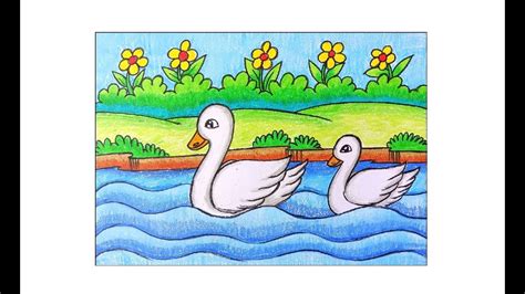 HOW TO DRAW DUCK SCENERY STEP BY STEP BEAUTIFUL DUCK DRAWING DUCK DRAWING DUCK DRAWING IN THE