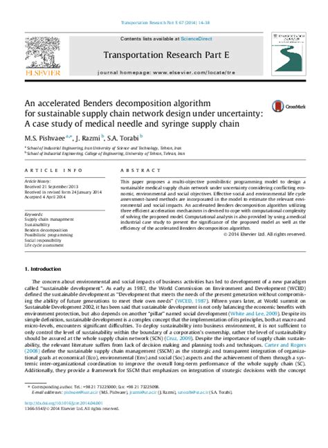 Pdf An Accelerated Benders Decomposition Algorithm For Sustainable