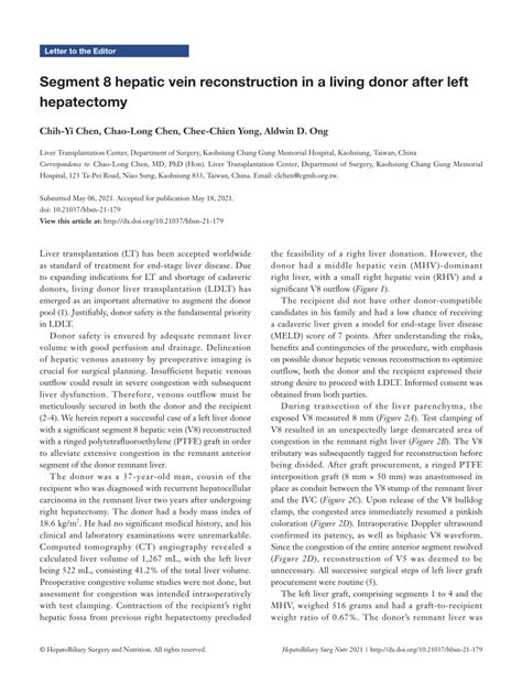 Pdf Segment 8 Hepatic Vein Reconstruction In A Living Donor After Left Hepatectomy