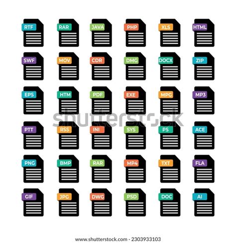 File Type Icons Format Extension Documents Stock Vector Royalty Free 2303933103 Shutterstock