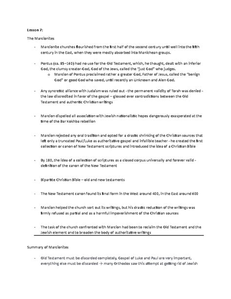 Lesson 7 8 9 Theo 206 Lecture Notes Lesson 7 The Marcionites Marcionite Churches