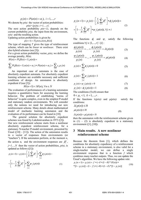 A New Nonlinear Reinforcement Scheme For Stochastic Learning Automata Pdf