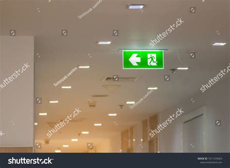 Green Emergency Exit Sign Hospital Showing Stock Photo Edit Now 1011376663
