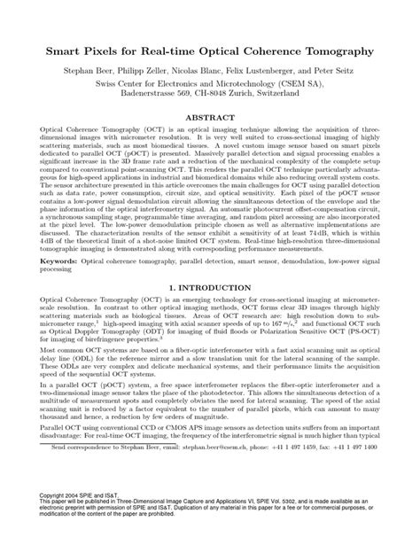Ei2004smartpixelsoct Pdf Interferometry Coherence Physics
