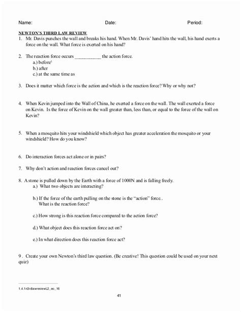 50 Newtons Laws Review Worksheet Answers