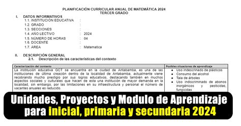 Programacion Anual 2024 Unidades Proyectos Y Modulo De Aprendizaje Para Inicial Primaria Y