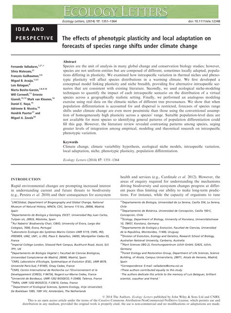 Pdf The Effects Of Phenotypic Plasticity And Local Adaptation On