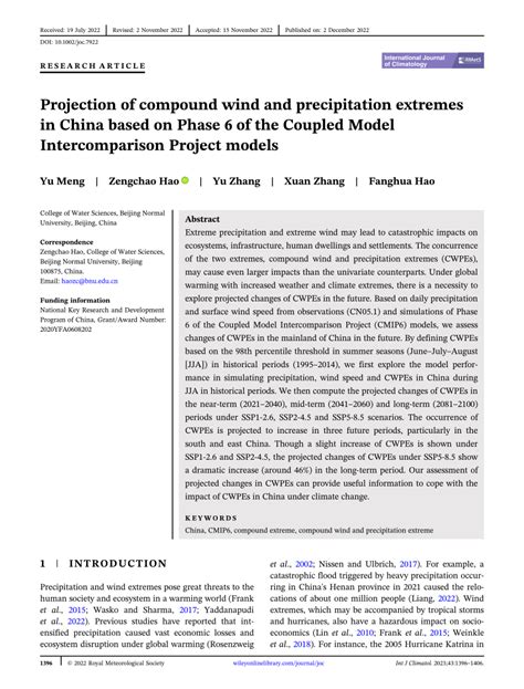Projection Of Compound Wind And Precipitation Extremes In China Based On Phase 6 Of The Coupled