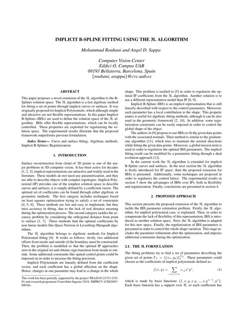 pdf implicit b spline fitting using the 3l algorithm