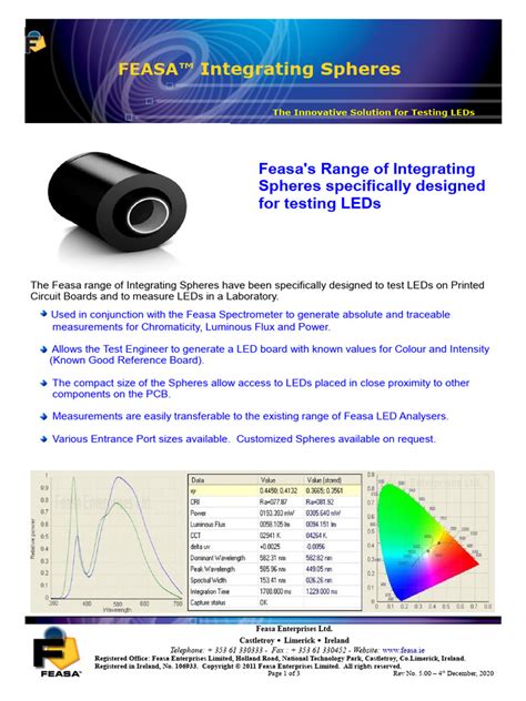 Feasa Integrating Spheres Pdf Light Emitting Diode