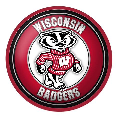 Wisconsin Badgers Mascot Modern Disc Wall Sign Red Frame