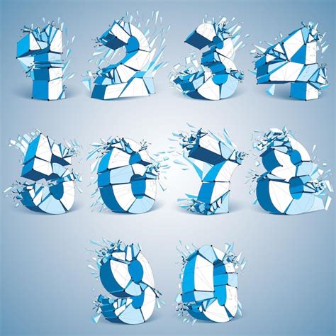 Premium Vector Set Of 3d Vector Digital Wireframe Blue Numbers From 0 To 9 Broken Into