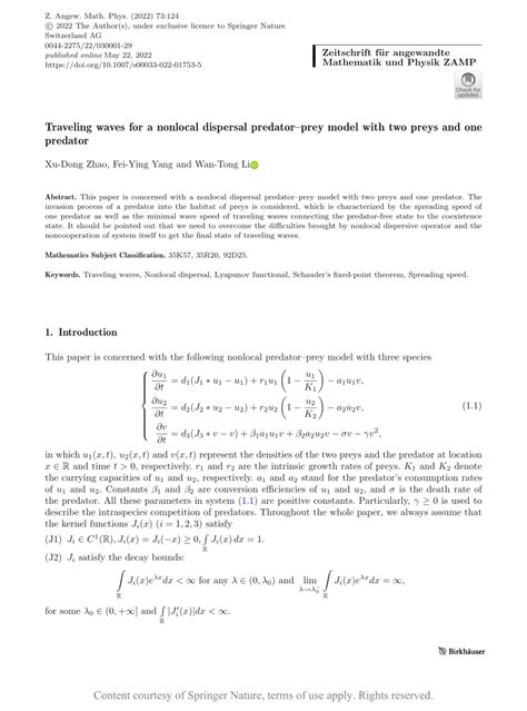 Traveling Waves For A Nonlocal Dispersal Predatorprey Model With Two Preys And One Predator