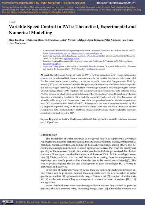 Pdf Variable Speed Control In Pats Theoretical Experimental And