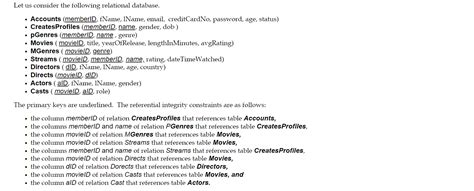 Solved Let Us Consider The Following Relational Database