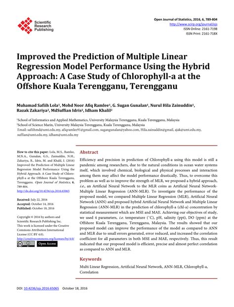 Pdf Improved The Prediction Of Multiple Linear Regression Model