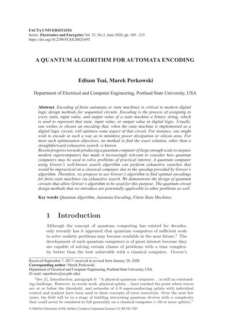 Pdf A Quantum Algorithm For Automata Encoding