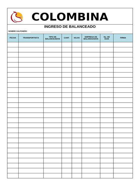 Registro De Ingreso De Balanceados Pdf