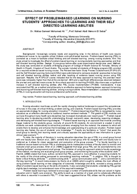 Pdf Effect Of Problem Based Learning On Nursing