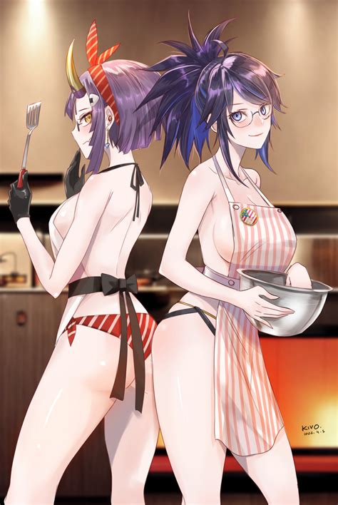 Rule 34 2girls Apron Apron Only Big Breasts Cooking Female Female