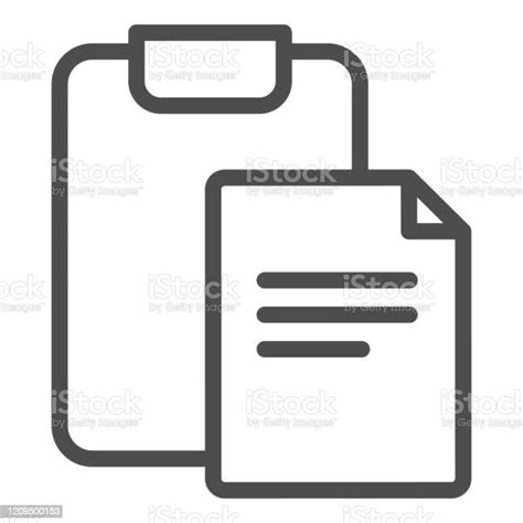 줄 아이콘에 서명할 문서가 있는 클립보드입니다 흰색으로 격리된 용지 및 체크보드 벡터 그림입니다 웹 및 앱을 위해 디자인 된 양식 개요 스타일 디자인 Eps 10 10에