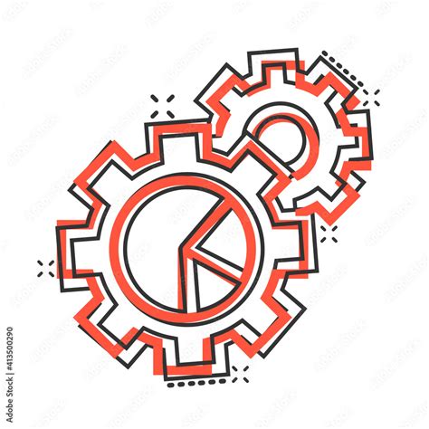 Workflow Chart Icon In Comic Style Gear With Diagram Cartoon Vector Illustration On White