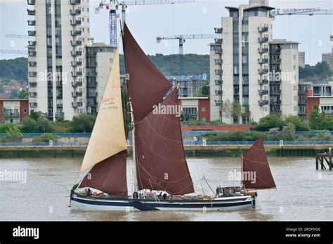 Traditional Thames Sailing Barge Edith May Seen Operating On The River