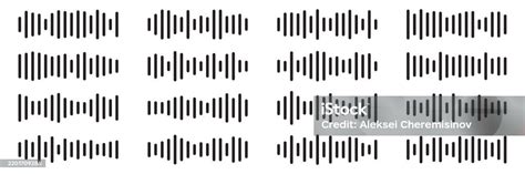 음파가 설정됩니다 음악 오디오 주파수 음성 파형 전자 라디오 신호 볼륨 레벨 트랙 기호 다양한 노이즈 펄스 투명에 고립된 검은색 선 추상 벡터 배경 Dj에 대한 스톡 벡터