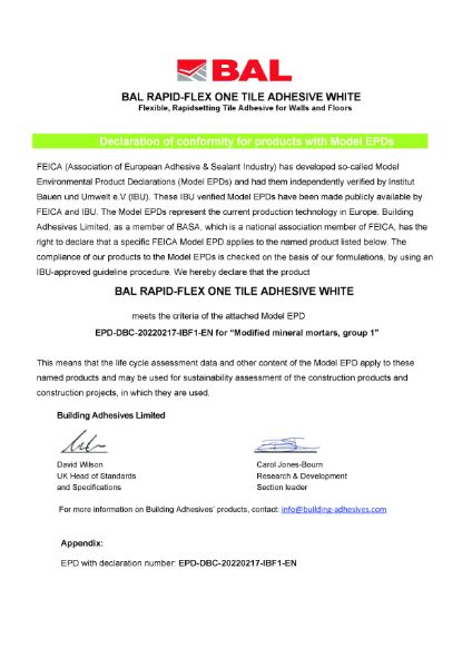 Environmental Product Documentation Building Adhesives Ltd NBS Source
