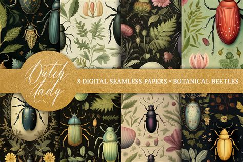Seamless Botanical Beetle Patterns Graphic By Daphnepopuliers · Creative Fabrica