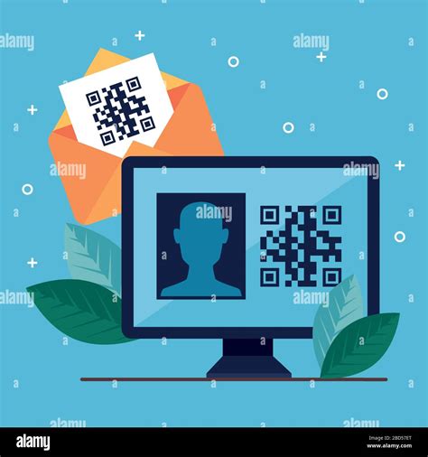 Qr Code Inside Computer Envelope And Leaves Vector Design Stock Vector Image Art Alamy