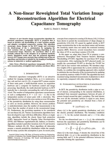 A Nonlinear Weighted Total Variation Image Reconstruction Algorithm For Electrical Capacitance