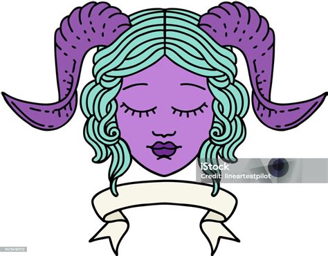 레트로 문신 스타일 스크롤 배너와 함께 캐릭터 얼굴을 묶다 0명에 대한 스톡 벡터 아트 및 기타 이미지 0명 문신 미술품