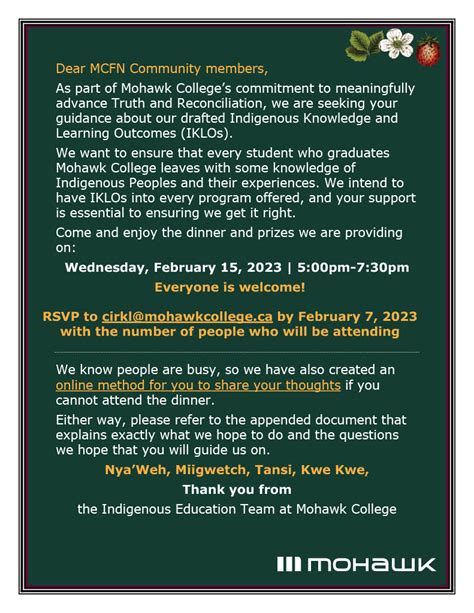 Mohawk College Indigenous Knowledge And Learning Outcomes Information Dinner Mississaugas Of