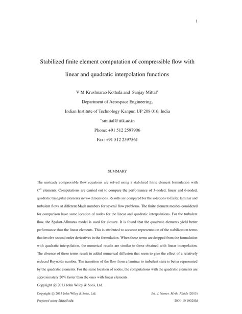 PDF Stabilized Finite Element Computation Of Compressible Flow With Linear And Quadratic