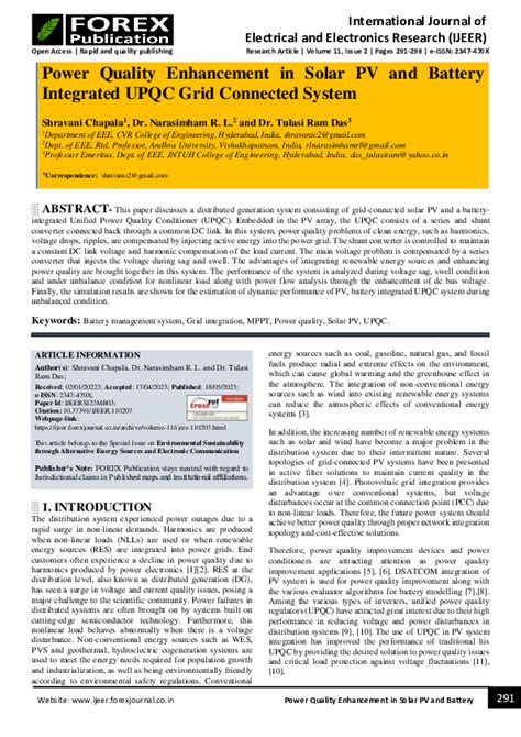 Pdf Power Quality Enhancement In Solar Pv And Battery Integrated Upqc