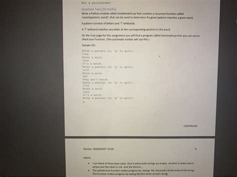 Solved Not A Palindrome Question Two 20 Marks Write A