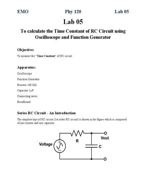 Measuring The Time Constant Of An Rc Circuit Using An Oscilloscope And Function Generator Pdf