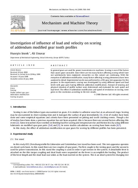 Pdf Investigation Of Influence Of Load And Velocity On Scoring Of Addendum Modified Gear Tooth