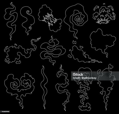 만화 연기와 먼지 구름입니다 만화 퍼프 와 스팀 벡터 세트입니다 코믹 화이트 악취 향기 또는 냄새 일러스트 개체 그룹에 대한