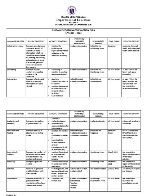 Action Plan Guidance Coordinator Pdf School Counselor