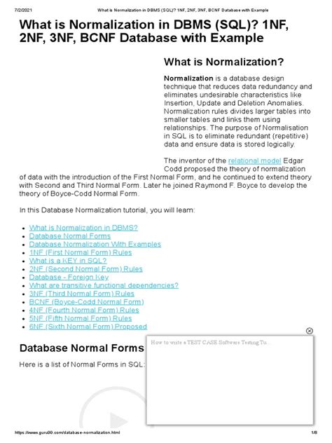 what is normalization in dbms sql 1nf 2nf 3nf bcnf database with