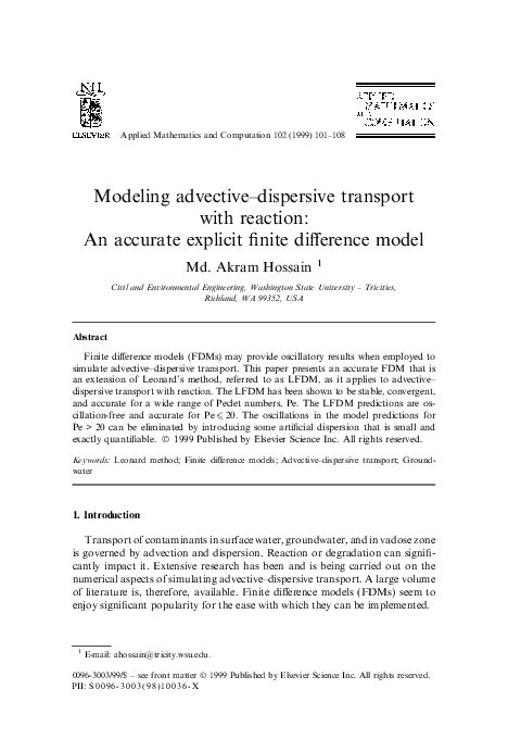 pdf modeling advective dispersive transport with reaction an