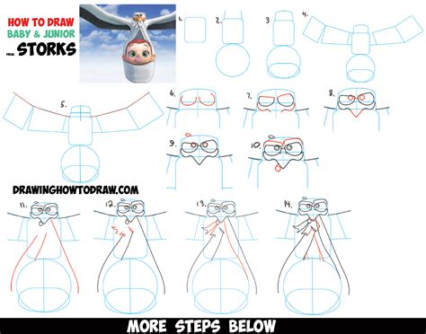 How To Draw The Baby And The Stork Junior From Storks The Movie Easy Step By Step Drawing