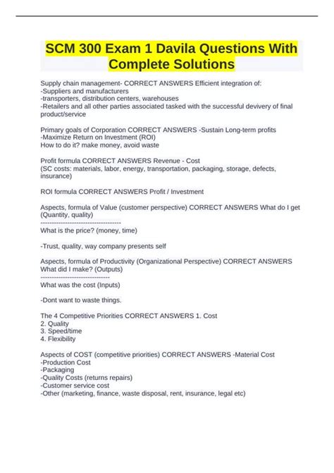 Scm 300 Exam 1 Davila Questions With Complete Solutions Scm 300 Stuvia Us
